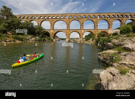 Pont Du Gard Provence France Jun 05 2017 People Kayaking On The