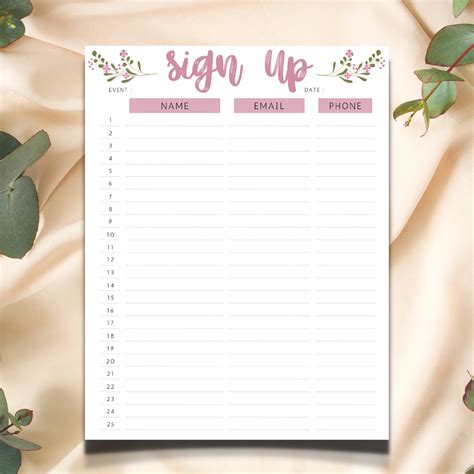 Sign Up Sheet Editable Sign Up Sheet Template Event Sign Up Canva
