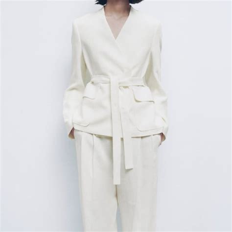 Zara Jackets Coats Zara Woman New Linen Blend Belted Blazer