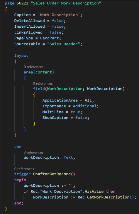Dynamics 365 Business Central Displaying Work Description In A Factbox Factbox Area