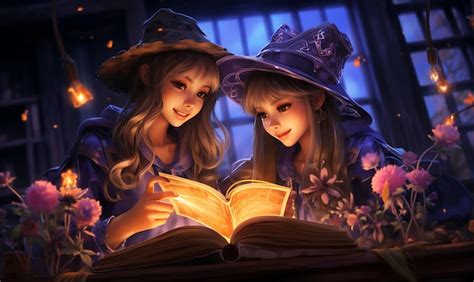 Premium Photo Magic Game Room Girls With Magic Wands Spell Books And