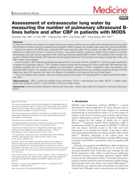 Pdf Assessment Of Extravascular Lung Water By Measuring The Number Of Pulmonary Ultrasound B