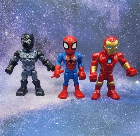 Marvel Super Hero Spider Man 5 Figure Iron Man Black Panther Playskool
