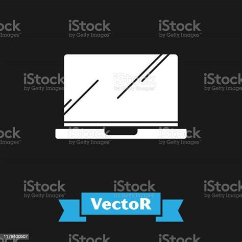 흰색 노트북 아이콘은 검은 색 배경에 격리 빈 화면 기호가 있는 컴퓨터 전자 필기장 벡터 일러스트레이션 0명에 대한 스톡 벡터 아트 및 기타 이미지 Istock