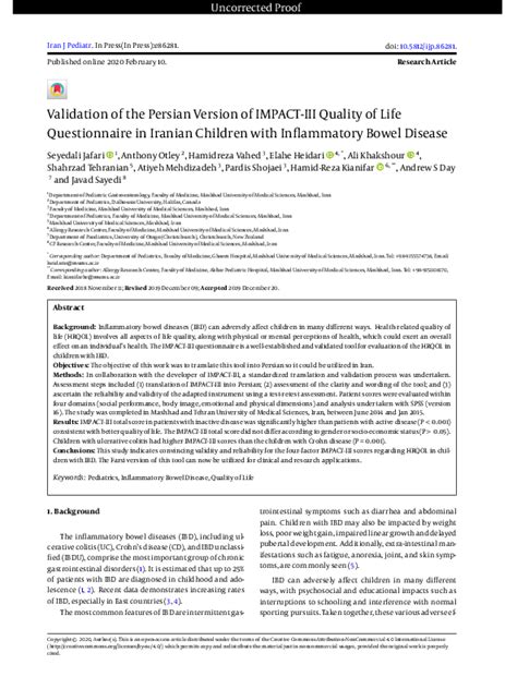 Pdf Validation Of The Persian Version Of Impact Iii Quality Of Life