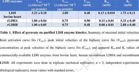Ldh Enzyme Kinetics For Various Commercially Available Enzymes
