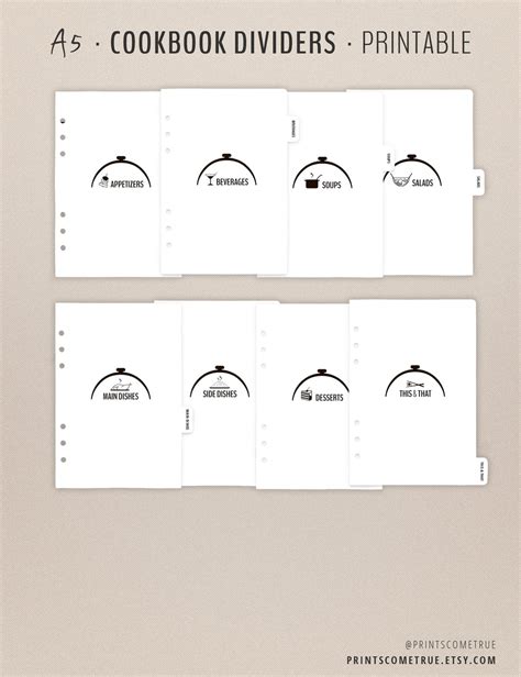 Recipe Dividers For Printable Cookbook In Minimalist And Clean A5 Size