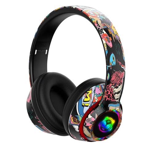 Trådlöst Bluetooth Cool Graffiti Led Belyst Gaming Headset För Barn Tonåringar Och Vuxna