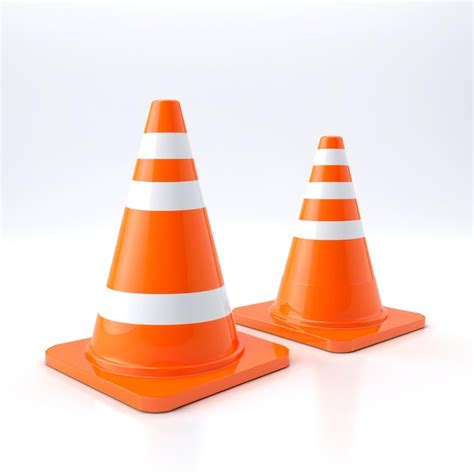 Orange 3d Traffic Cone With White Stripes On White Background Premium
