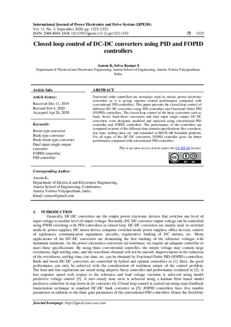 Pdf Closed Loop Control Of Dc Dc Converters Using Pid And Fopid