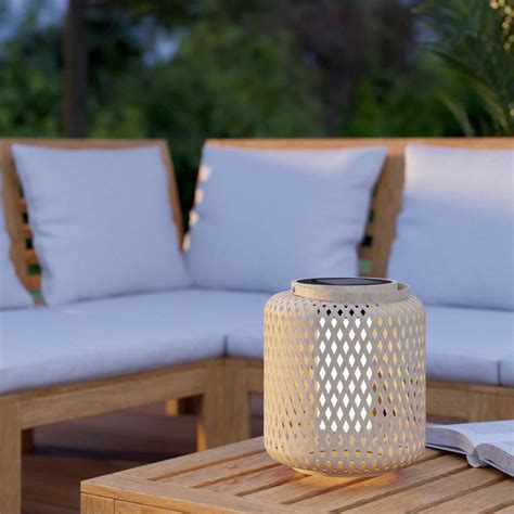 Marliano Led Ip44 Woven Light Wood Outdoor Solar Table 901087 The