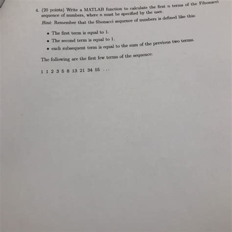 Solved 4 20 Points Write A Matlab Function To Calculate