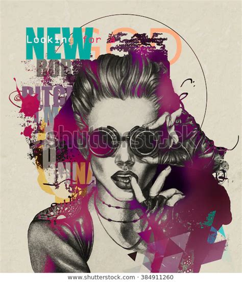 Стоковая иллюстрация «Абстрактная концепция композиции с красивой женщиной 384911260