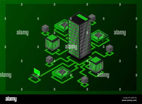 concept of data network management vector isometric map with business
