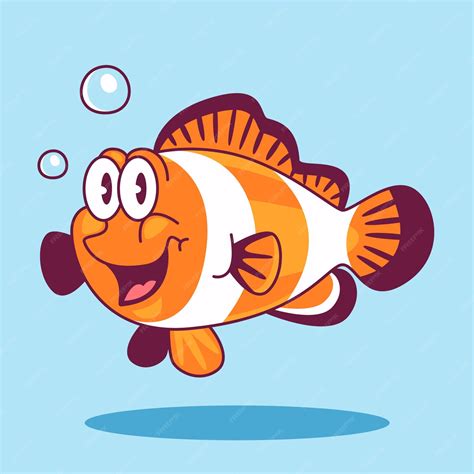 손으로 그린 광대 물고기 만화 그림 무료 벡터