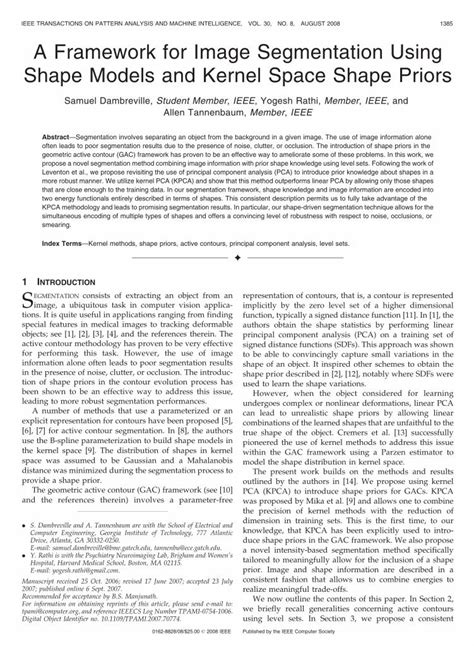 pdf a framework for image segmentation using shape models and kernel