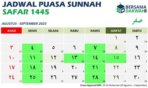 Jadwal Puasa Sunnah Bulan Safar 1445 2023 M