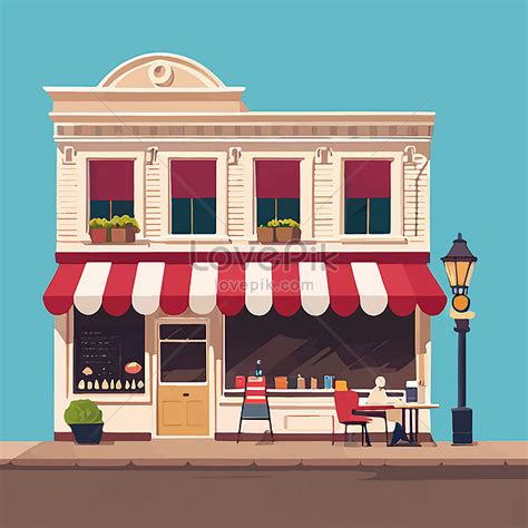 레스토랑 카페 커피숍 외관 플랫 스타일 벡터 일러스트 사진 무료 다운로드 Lovepik