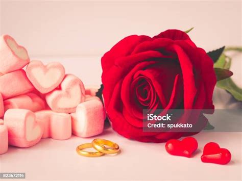 흰색 바탕에 황금 반지와 빨간 하트 로맨틱 레드 로즈 사랑 제안 발렌타인 및 공휴일 개념 개념에 대한 스톡 사진 및 기타 이미지