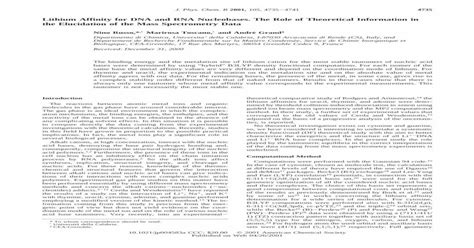 Lithium Affinity For Dna And Rna Nucleobases The Role Of Theoretical