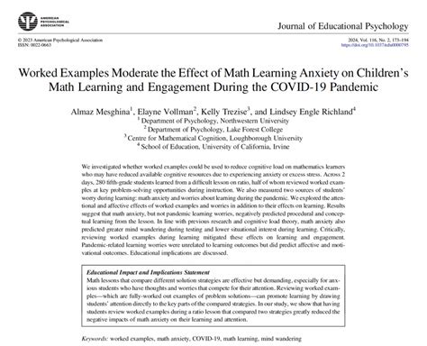 Research Worked Examples Moderate The Effect Of Math Learning Anxiety