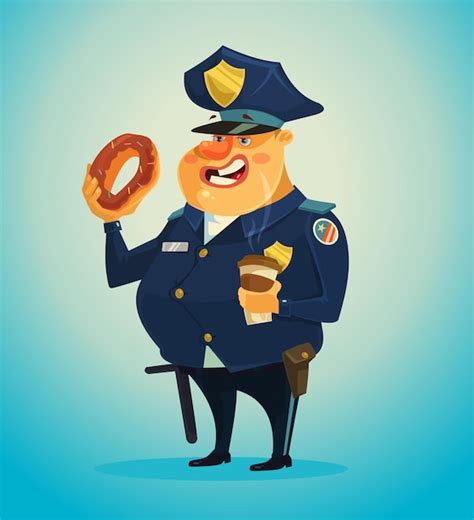 Premium Vector Police Officer Character Eating Donuts And Drinking Coffee