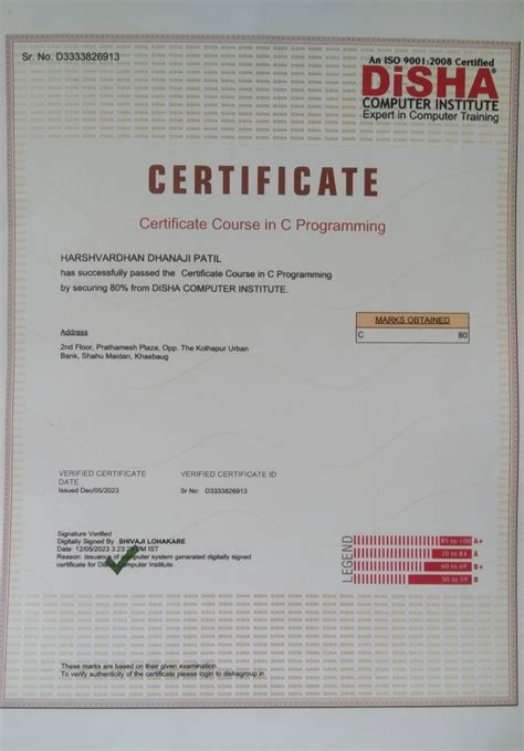 completed c programming course at disha harshvardhan patil posted on