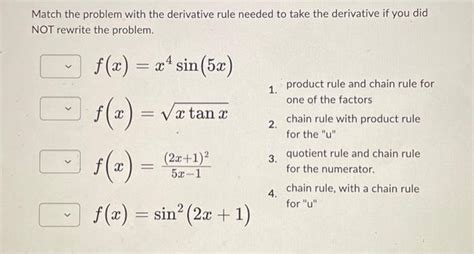 solved match the problem with the derivative rule needed to