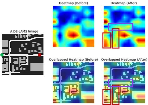 A E LAMS Image And Its Overlapped Heatmap Before And After Using