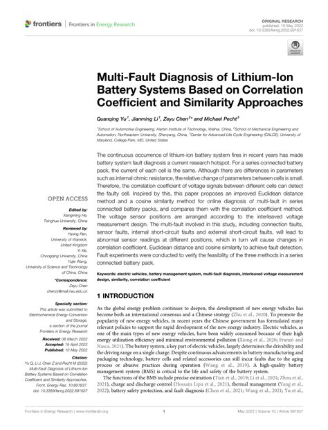Pdf Multi Fault Diagnosis Of Lithium Ion Battery Systems Based On