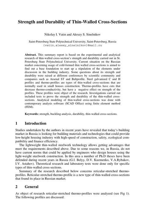 Pdf Strength And Durability Of Thin Walled Cross Sections Design Fabrication And Economy Of