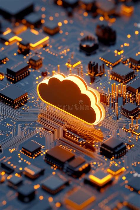 Cybersecurity Focused Glowing Cloud Icon On A High Tech Circuit Board