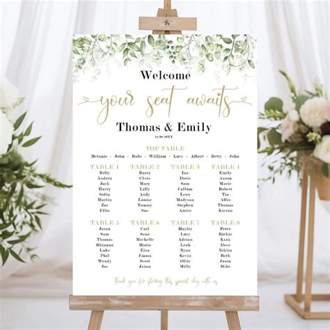Wedding Seating Table Plan Leaf Greenery Gold Reception Seating