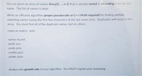 Solved You Are Given An Array Of Names Array 0 N 1 Chegg Com