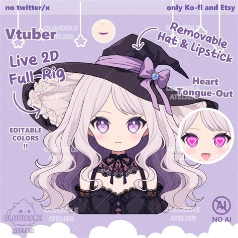 Cute Witch Vtuber Live2d Model Premade Customizable Vtuber Full Rigged Vtuber Chibi