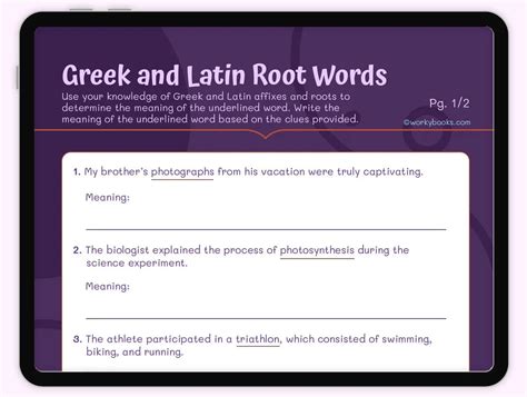 Greek Latin Root Word Part Worksheet L54b Workybooks