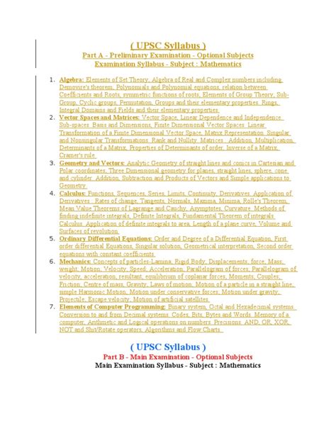 Upsc Syllabus Maths Pdf Matrix Mathematics Vector Space