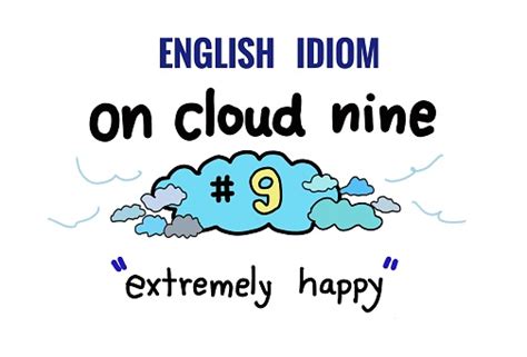 영어 관용구에 대한 구름의 손으로 그린 그림 매우 행복한 의미와 구름 9에 있습니다 교육용 일러스트레이션 개념 영어 숙어 교육 수업 교육 자료 교구 개념에 대한 스톡 벡터