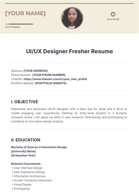 Free Ui Ux Designer Fresher Resume Template To Edit Online