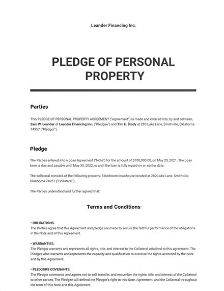 Pledge Letter Template