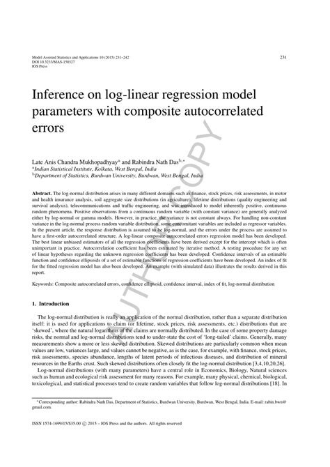 pdf inference on log linear regression model parameters with
