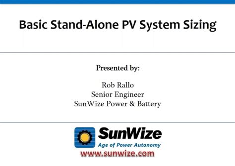 Basic Stand Alone PV System Sizing SunWize Power Independence