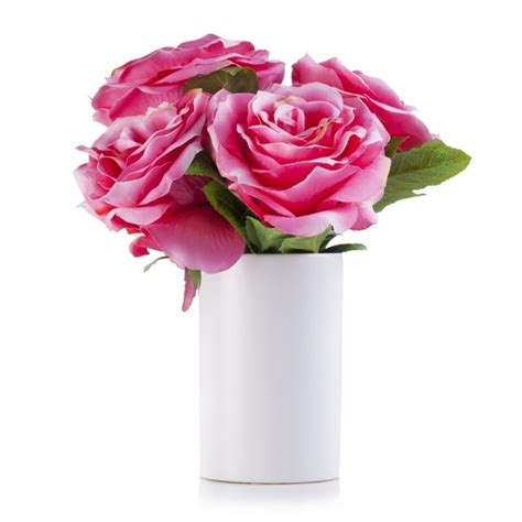 Enova Home Artificial 6 Heads Velet Roses Fake Silk Flowers Arrangement