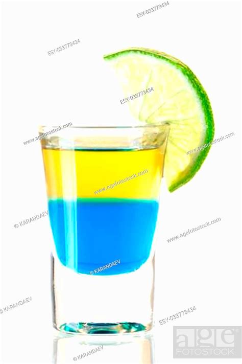 Shot Cocktail Collection Blue Tequila Alcohol Cocktail Isolated On White Background Stock