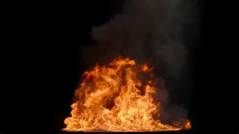 Big Raging Wild Fire With Thick Smoke Rising With Alpha Mask Pass