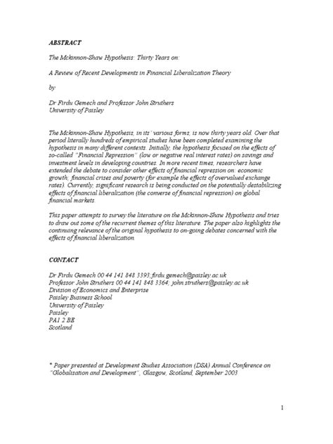 The Mckinnon Shaw Hypothesis Thirty Years On A Review Of Recent