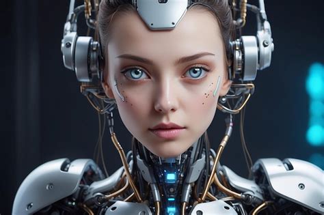 Premium Photo Serious Beautiful Robot Woman Or Girl Cyborg Looks In