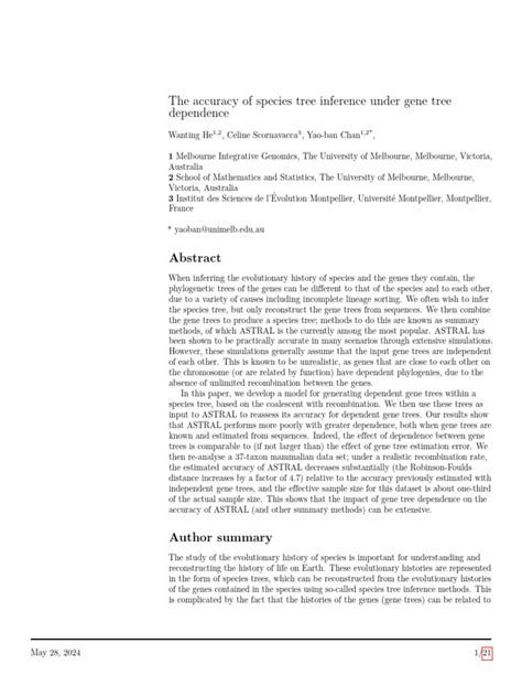The Accuracy Of Species Tree Inference Under Gene Pdf