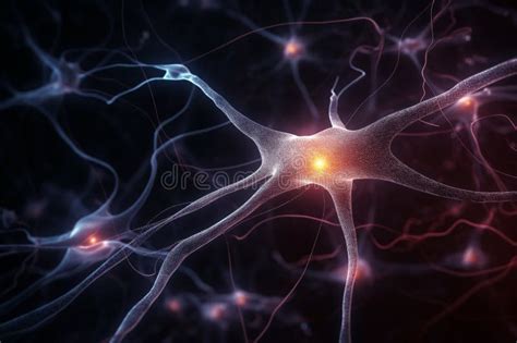Neuron Cells Glowing In A Neural Network Conceptual Illustration Generative Ai Stock