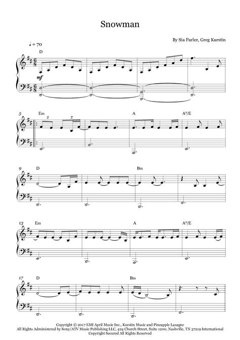 Snowman Arr Fernanda Moura By Sia Sheet Music For Piano Solo At